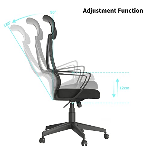 FEZIBO Office Chair Desk Chair Computer Chair Swivel Rolling Task Chair High Back Ergonomic Conference Room Chair Adjustable Mesh Work Study Chair with Armrest for Adults, Black