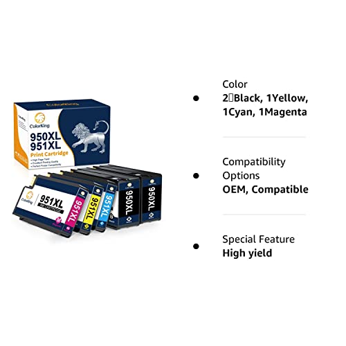 ColorKing Remanufactured 950 XL 950XL 951 XL 951XL Combo Pack Ink Cartridge Replacement for HP OfficeJet Pro 8600 8610 8615 8620 8625 8630 8640 8660 8100 276dw 251dw Printer (5 Packs)