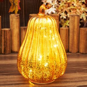 osfvn mercury glass pumpkins light timer operated 8 inches table centerpiece fall autumn decorations halloween thanksgiving pumpkin decor