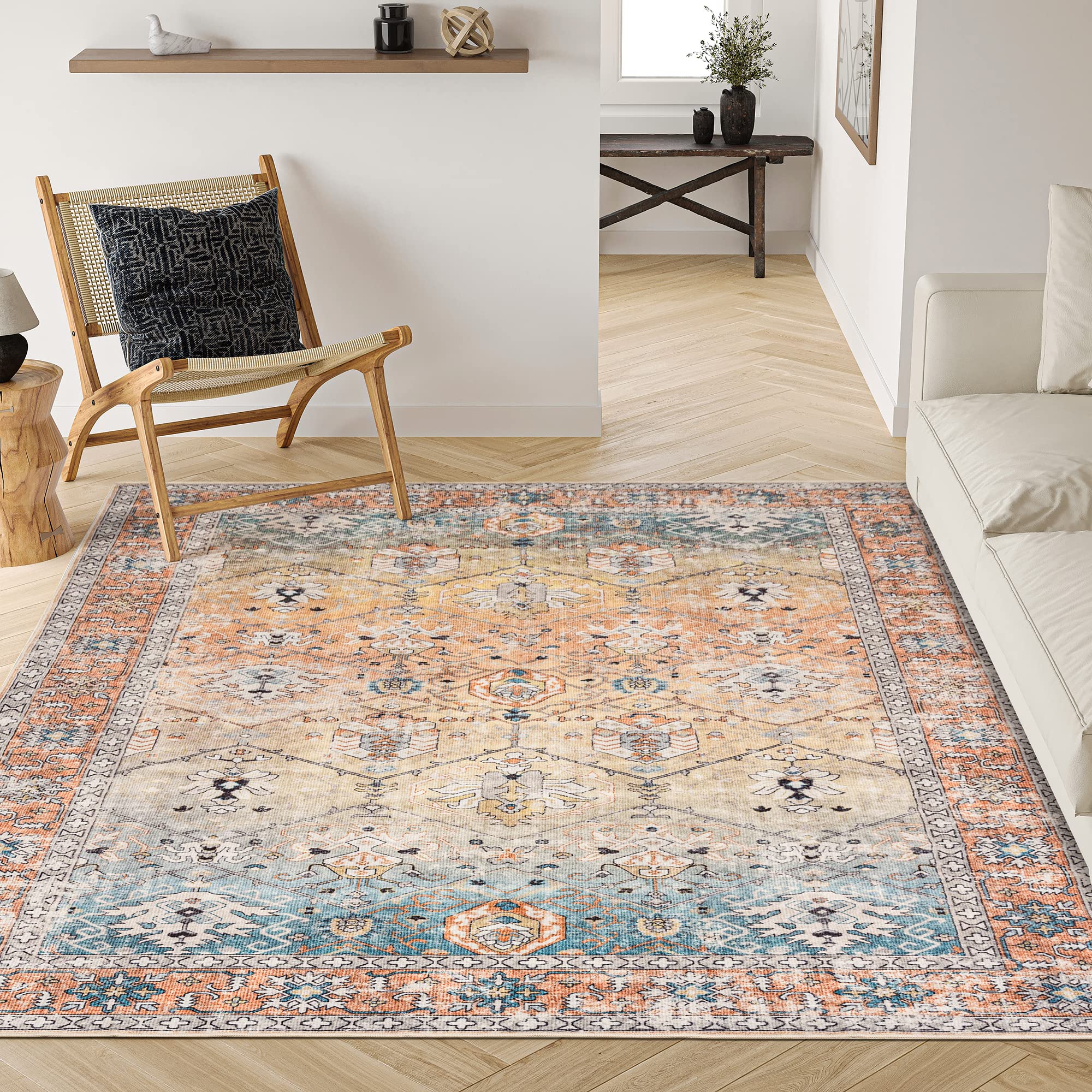 Valenrug Washable Rug 8x10 - Ultra-Thin Antique Collection Area Rug, Stain Resistant Rugs for Living Room Bedroom, Distressed Vintage Rug(Matte Gradient, 8'x10')