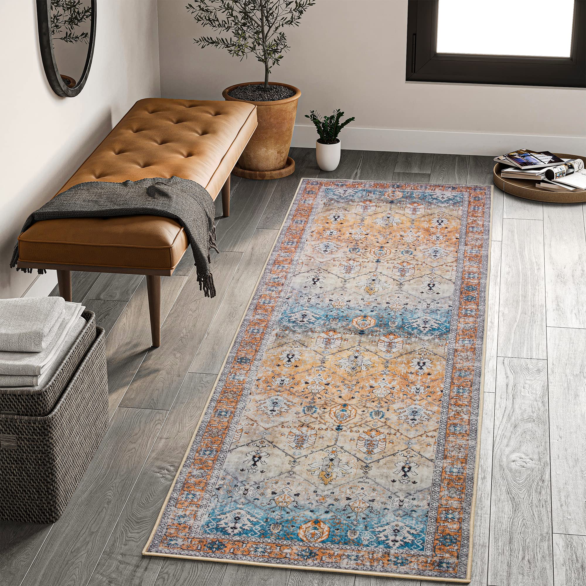 Valenrug Washable Rug 8x10 - Ultra-Thin Antique Collection Area Rug, Stain Resistant Rugs for Living Room Bedroom, Distressed Vintage Rug(Matte Gradient, 8'x10')