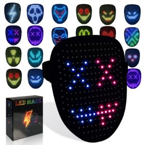 moyaca led mask with gesture sensing, light up mask with 50 pattern display for men/women led halloween mask for costume cosplay party indoor and outdoor