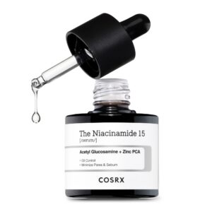 cosrx niacinamide 15% face serum, minimize enlarged pores, redness relief, discoloration correcting treatment, 0.67 fl.oz/20 ml, not tested on animals, korean skincare