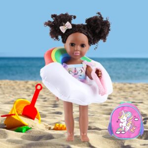 UZIDBTO Black Dolls and Black Baby Doll Accessories - 14.5 Inch Silicone African Baby Doll with Clothes Unicorn Theme Doll Swimsuits Best Gift for Girls Kids