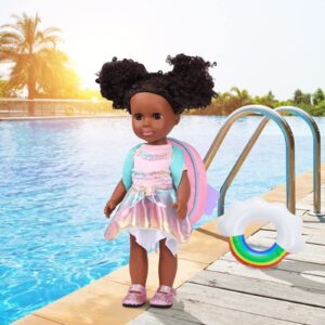 UZIDBTO Black Dolls and Black Baby Doll Accessories - 14.5 Inch Silicone African Baby Doll with Clothes Unicorn Theme Doll Swimsuits Best Gift for Girls Kids