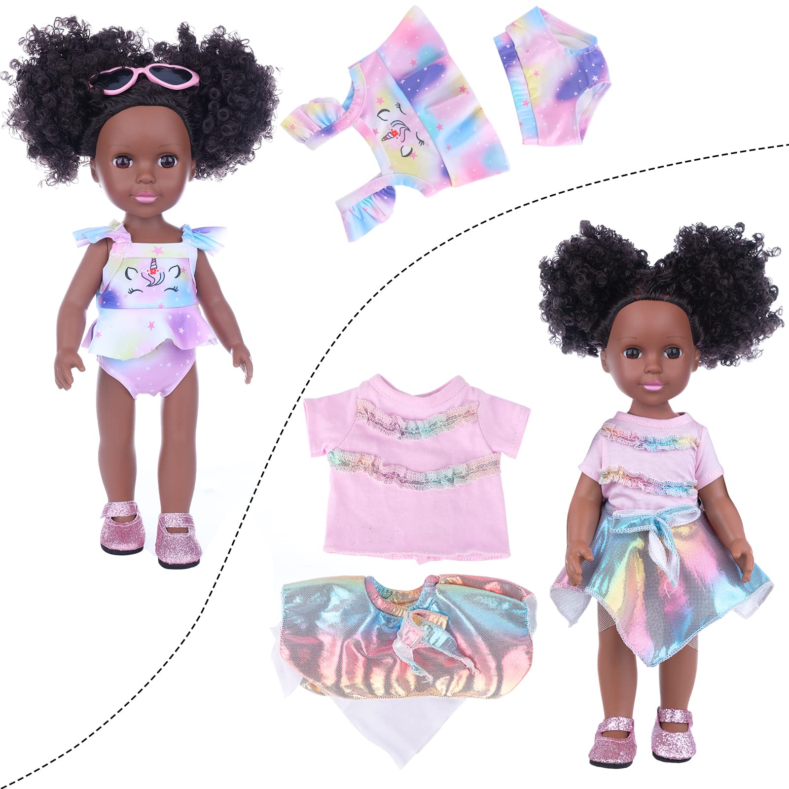 UZIDBTO Black Dolls and Black Baby Doll Accessories - 14.5 Inch Silicone African Baby Doll with Clothes Unicorn Theme Doll Swimsuits Best Gift for Girls Kids