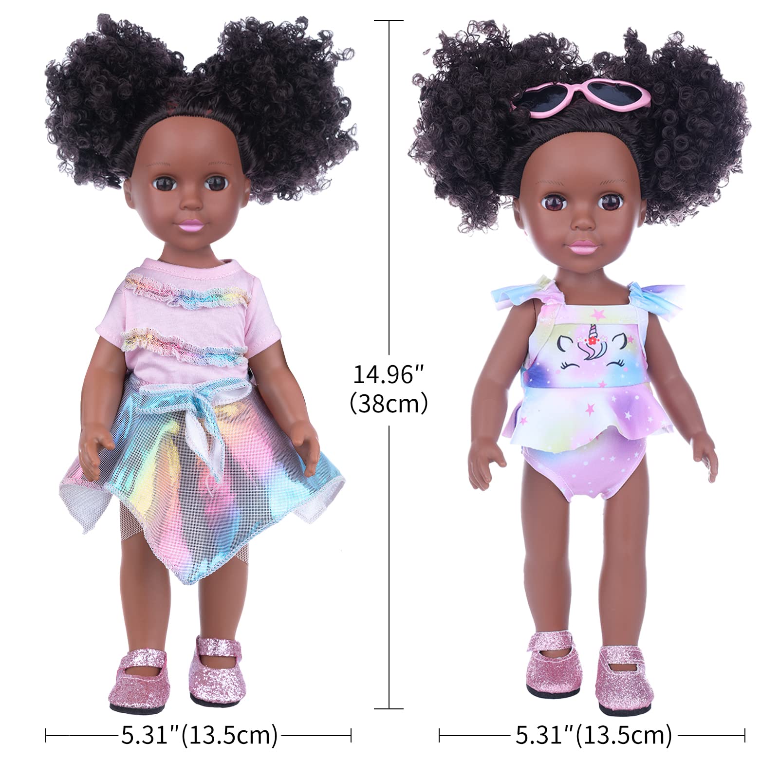 UZIDBTO Black Dolls and Black Baby Doll Accessories - 14.5 Inch Silicone African Baby Doll with Clothes Unicorn Theme Doll Swimsuits Best Gift for Girls Kids