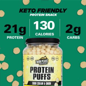 Twin Peaks Low Carb, Keto Friendly Protein Puffs Combo Pack, 1 Jug Sour Cream Flavor Puffs + 1 Jug Nacho Cheese Flavor Puffs