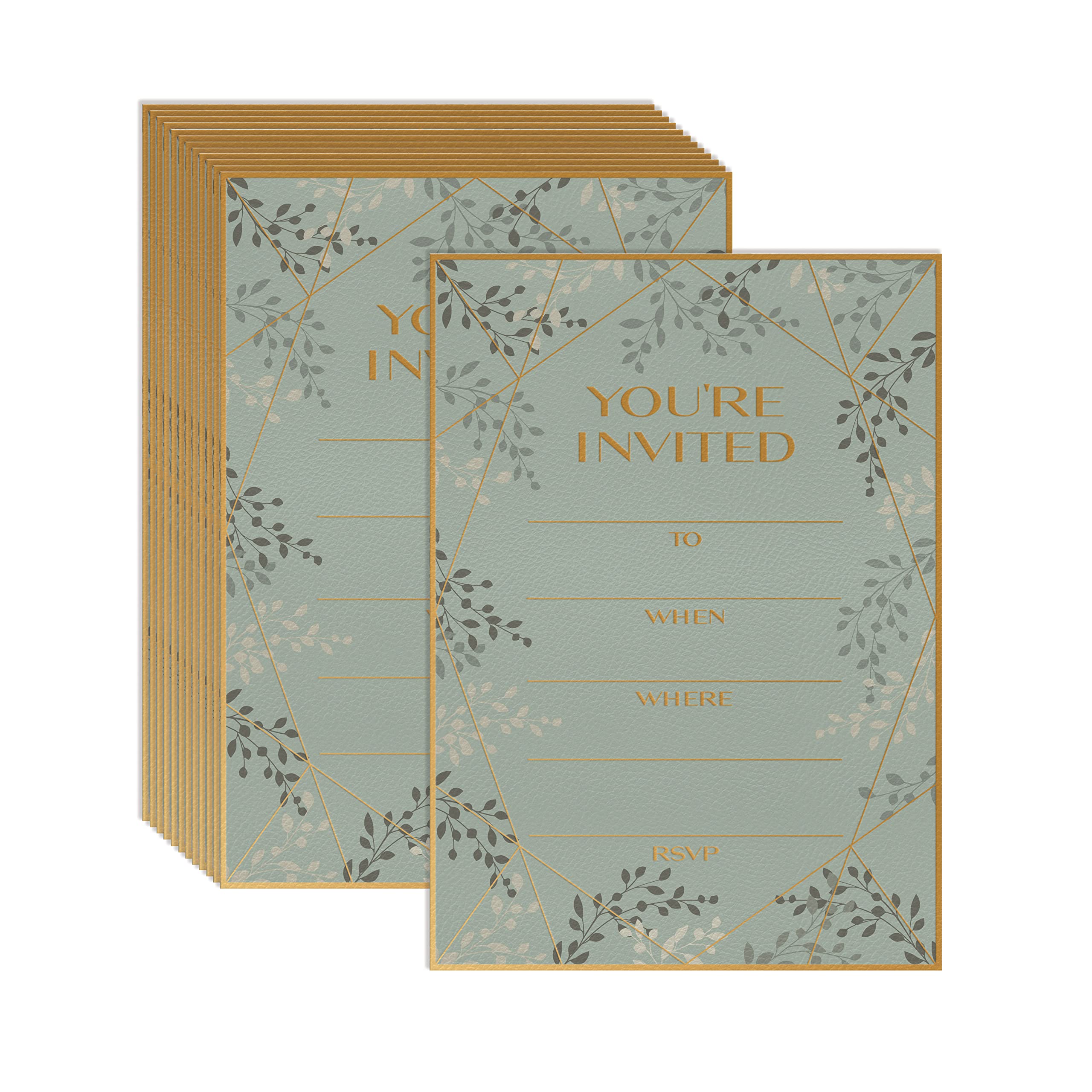 Better Office Products 25 Pack Party Invitations with Envelopes, Cardstock with Metallic Gold Foil Lettering, Bulk Set, 5x7 Inch, Fill in the Blank Notecards, for Weddings, Showers & All Occasions