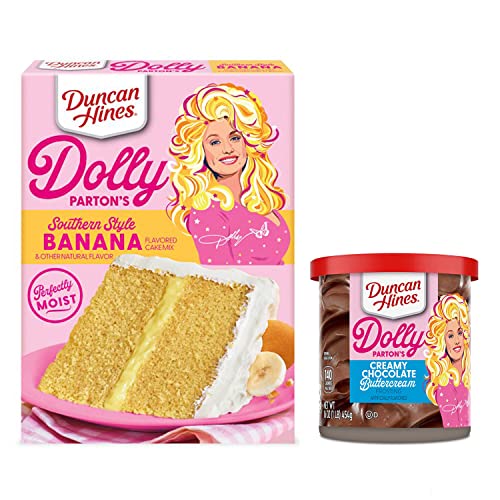 Duncan Hine's Dolly Parton's Favorite Southern-Style Banana Cake Mix Set! Banana Flavored Cake Mix With Chocolate Frosting! Make Your Own Deliciously Moist Banana Cake Mix! Choose Your Flavor!