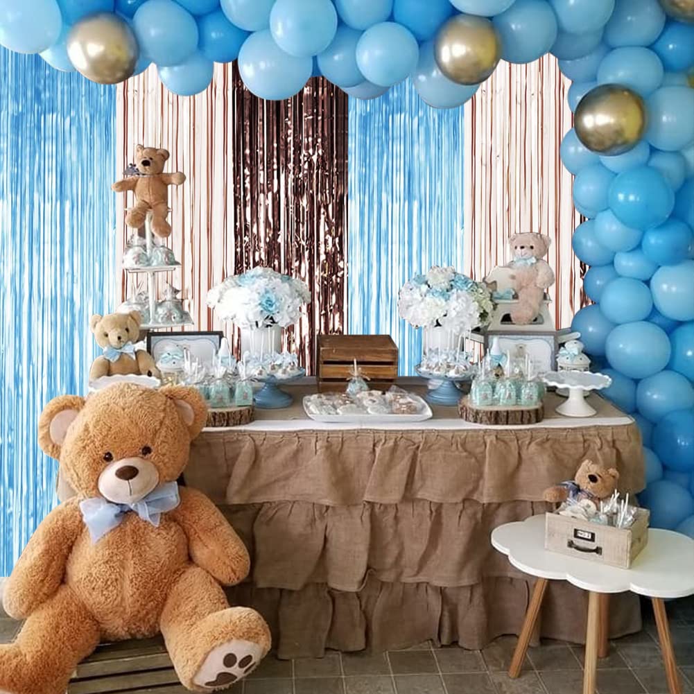 Teddy Bear Baby Shower Decorations for Boy Teddy Bear Theme Birthday Decorations Teddy Bear Party Backdrop Blue Tan Brown Foil Curtains Teddy Bear Party Decorations Teddy Bear Party Supplies