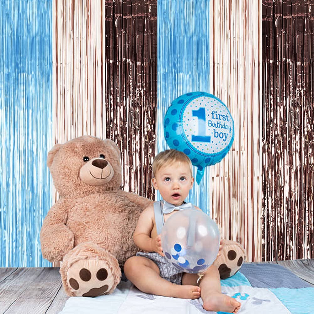 Teddy Bear Baby Shower Decorations for Boy Teddy Bear Theme Birthday Decorations Teddy Bear Party Backdrop Blue Tan Brown Foil Curtains Teddy Bear Party Decorations Teddy Bear Party Supplies