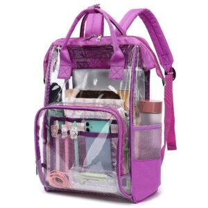 yusudan heavy duty clear backpack for men women, school bag bookbag pvc plastic transparent backpacks for boys girls (purple)