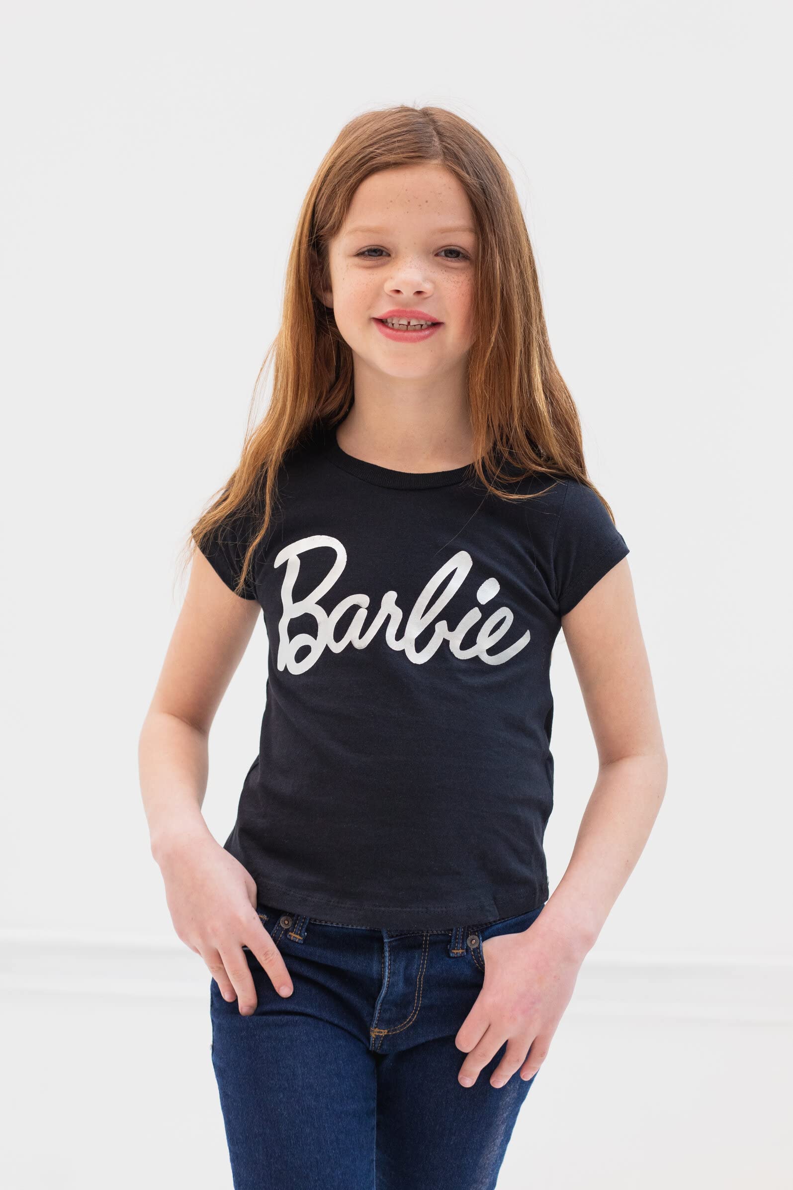 Barbie Toddler Girls Fashion Pullover Graphic T-Shirt Black/Silver 4T