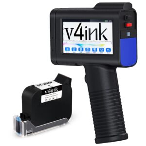 v4ink portable handheld printer labeler bt-hh6105b2 use for qr code barcode production date logo batch series number print on glass bag (0. 5 inch handheld printer)