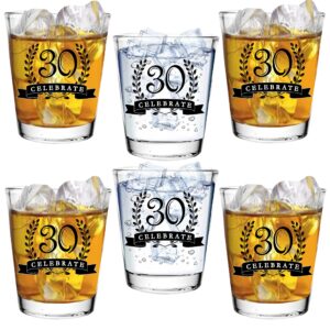 bisyata 30th birthday shot glass gift set for him or her - 30 birthday party decorations for women or men - 2oz shot glasses - set of 6 - with gift box