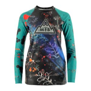 loka wear dark teal forest womens long sleeve mtb mountain bike cycling gravel jerseys shirt quick dry moisture wicking (medium)