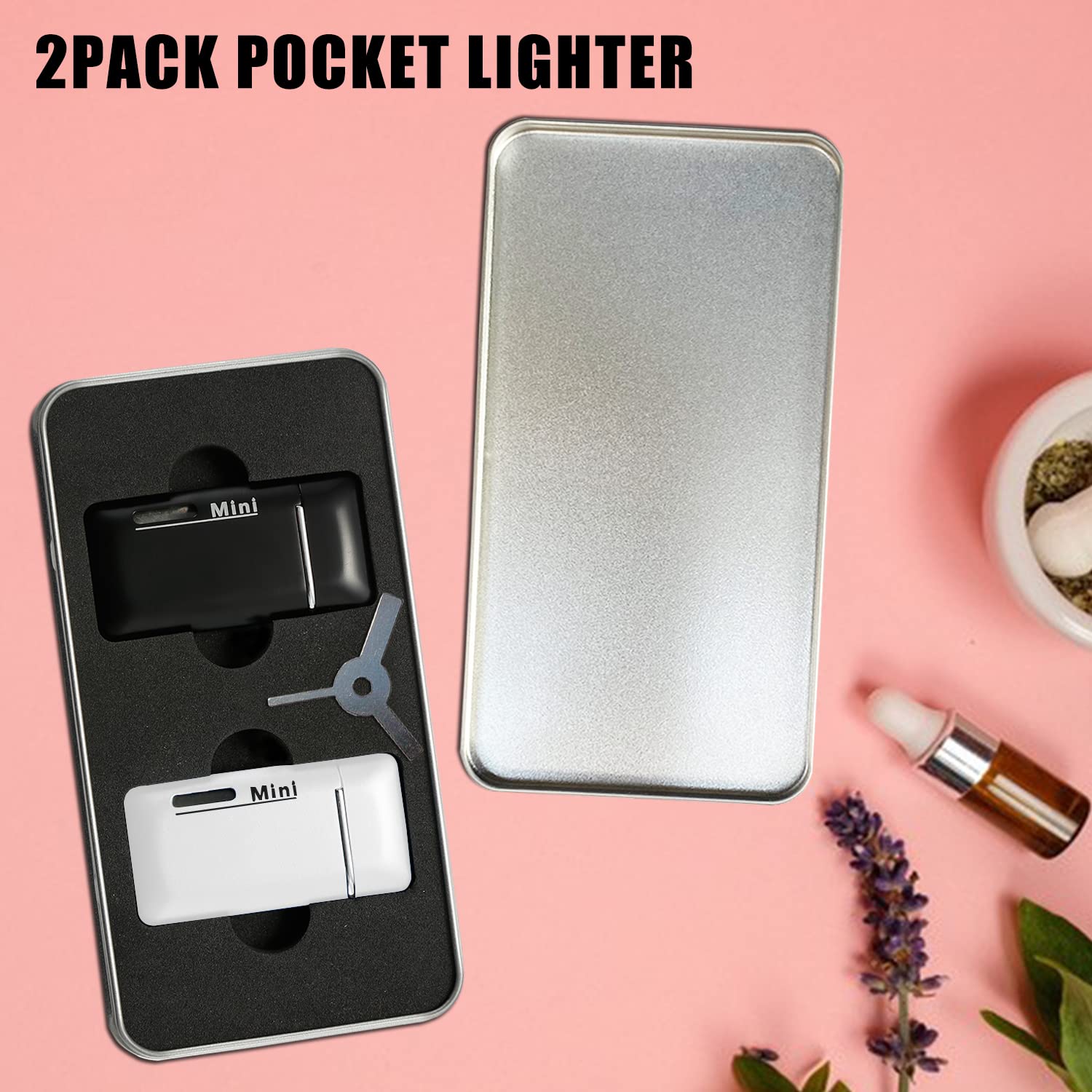 Cponmist 2 Pack Mini Butane Lighter, Double Jet Torch Lighter with Visible Window, Refillable and Adjustable Pocket Lighter, Great little gift for men and women, Black and White (without Gas)