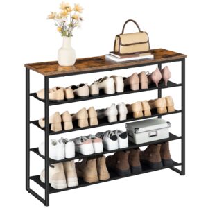 HOOBRO Shoe Rack, 5 Tier Shoe Storage Organizer with 4 Oxford Fabric Shelves and Top Panel, Holds 16-20 Pairs of Shoes, for Entryway and Closet, Industrial, Rustic Brown BF50XJ01