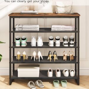 HOOBRO Shoe Rack, 5 Tier Shoe Storage Organizer with 4 Oxford Fabric Shelves and Top Panel, Holds 16-20 Pairs of Shoes, for Entryway and Closet, Industrial, Rustic Brown BF50XJ01