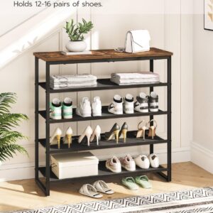 HOOBRO Shoe Rack, 5 Tier Shoe Storage Organizer with 4 Oxford Fabric Shelves and Top Panel, Holds 16-20 Pairs of Shoes, for Entryway and Closet, Industrial, Rustic Brown BF50XJ01