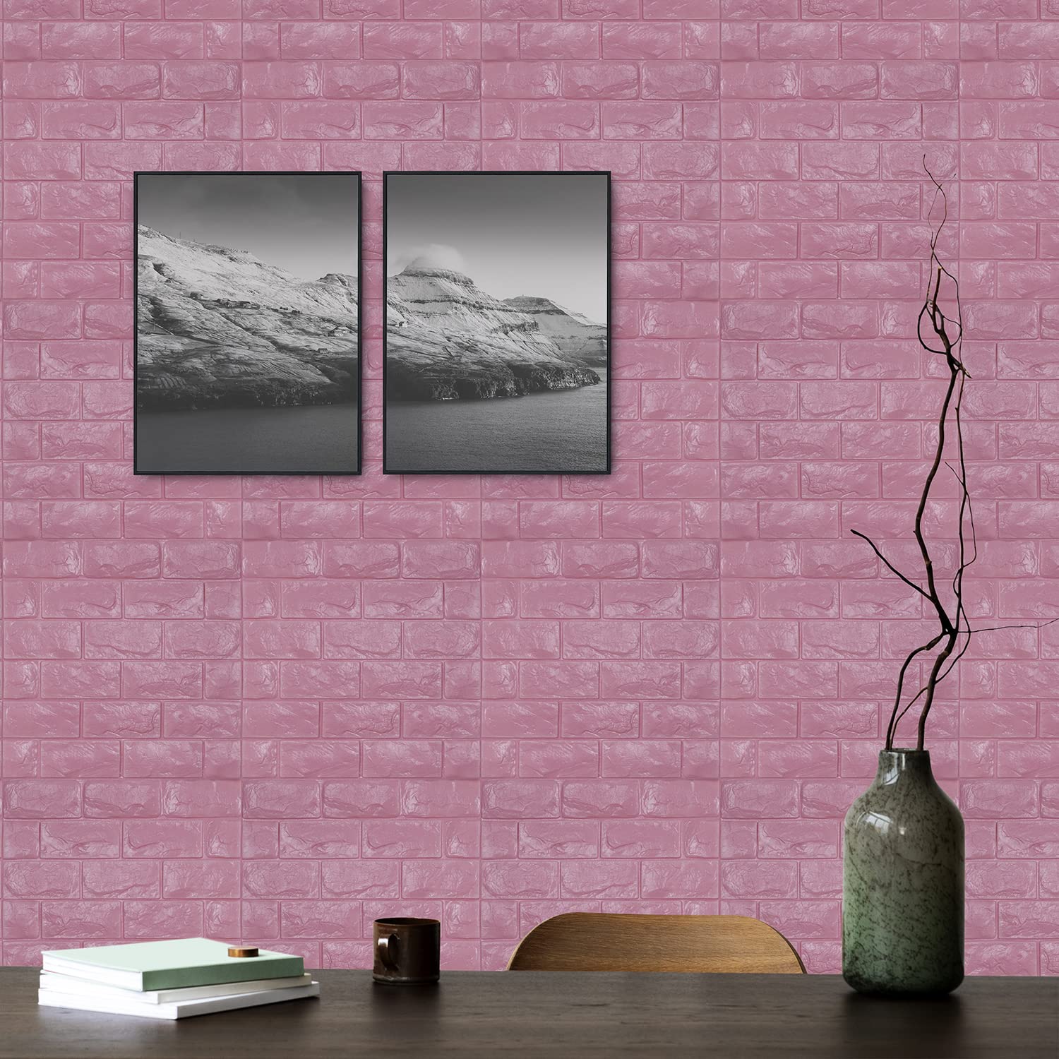 11PCS 3D Wall Panels Peel and Stick Faux Brick Wallpaper Pink Self Adhesive Foam Brick Paneling Faux Stone Wall Panels (11PCS, Pink)