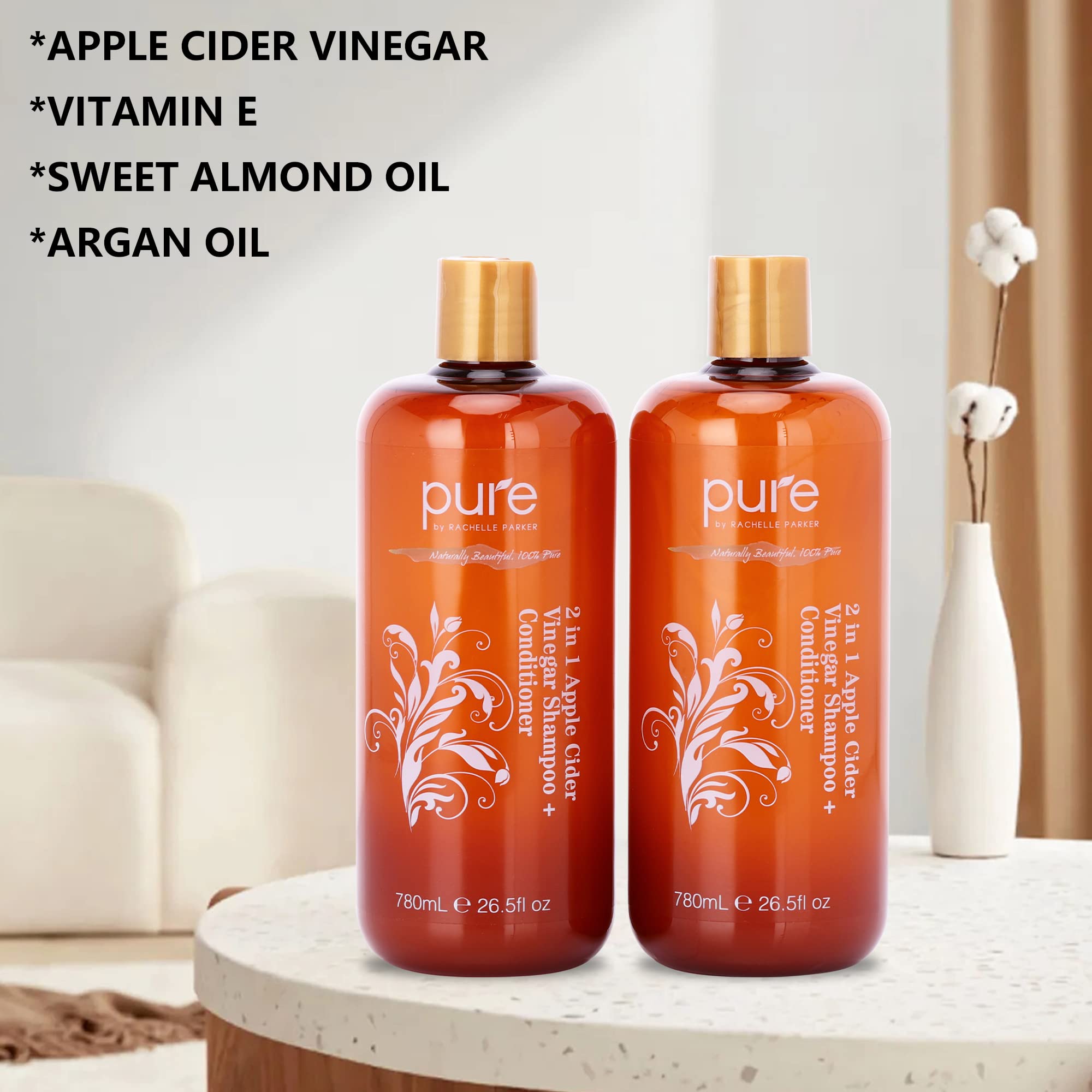 Apple Cider Vinegar 2 in 1 Shampoo and Conditioner Set. ACV Hair Shampoo for Damaged Hair. Apple Cider Vinegar Shampoo & Conditioner for Dandruff. Sulfate Free Apple Cider Shampoo Conditioner Combo