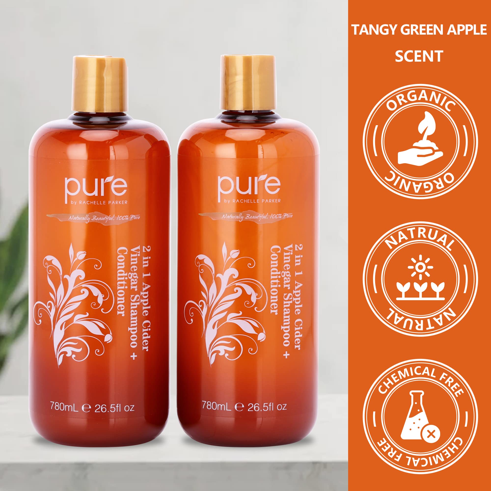 Apple Cider Vinegar 2 in 1 Shampoo and Conditioner Set. ACV Hair Shampoo for Damaged Hair. Apple Cider Vinegar Shampoo & Conditioner for Dandruff. Sulfate Free Apple Cider Shampoo Conditioner Combo