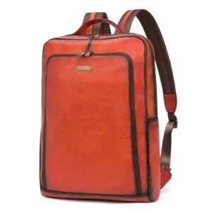 cluci genuine leather laptop backpack for women 15.6 inch computer bag travel vintage daypack business bags red-brown