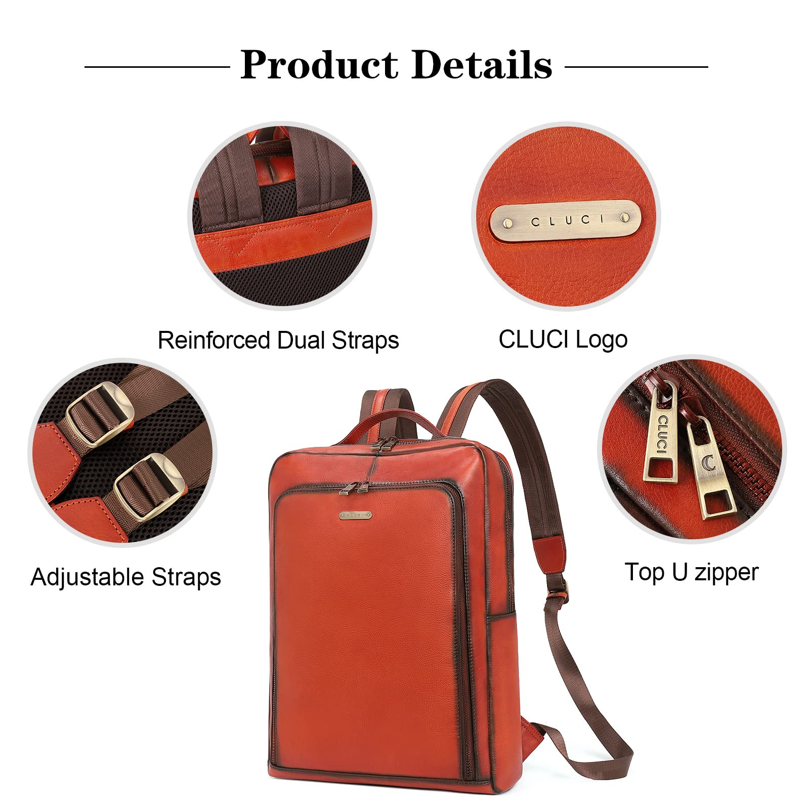 CLUCI Genuine Leather Laptop Backpack for Women 15.6 inch Computer Bag Travel Vintage Daypack Business Bags Red-brown