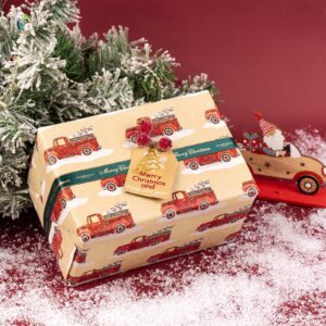 RUSPEPA Christmas Wrapping Paper, Kraft Paper - Snowflake, Snowman, Red Truck and Christmas Tree - 4 Rolls - 30 inches x 10 feet per Roll