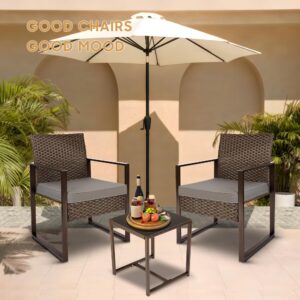 YIYAN 3 Pieces Outdoor Furniture Set Patio Rattan Wicker Chairs & teatable,Lawn Garden Balcony Backyard,with Washable Cushion (Gray)