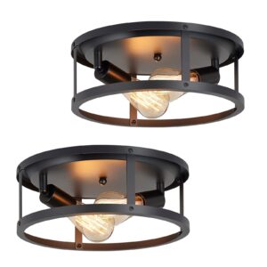 skejao 13 inch black flush mount ceiling light fixture,2-light hallway light fixtures ceiling,light fixtures ceiling mount for kitchen,farmhouse,bedroom (2 pack)