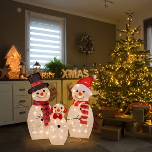 Joliyoou 2D Christmas Yard Decoration, Set of 3 Pre-lit Snowmen with 60 LEDs Warm White Lights for Xmas Front Door Indoor Outdoor Lighted Holiday Displays (Tinsel Look)