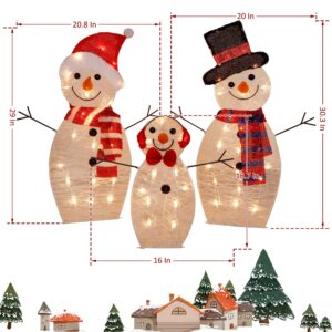 Joliyoou 2D Christmas Yard Decoration, Set of 3 Pre-lit Snowmen with 60 LEDs Warm White Lights for Xmas Front Door Indoor Outdoor Lighted Holiday Displays (Tinsel Look)