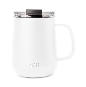 simple modern travel coffee mug with lid and handle | reusable insulated stainless steel coffee tumbler tea cup | gifts for women men him her | voyager collection | 12oz | winter white