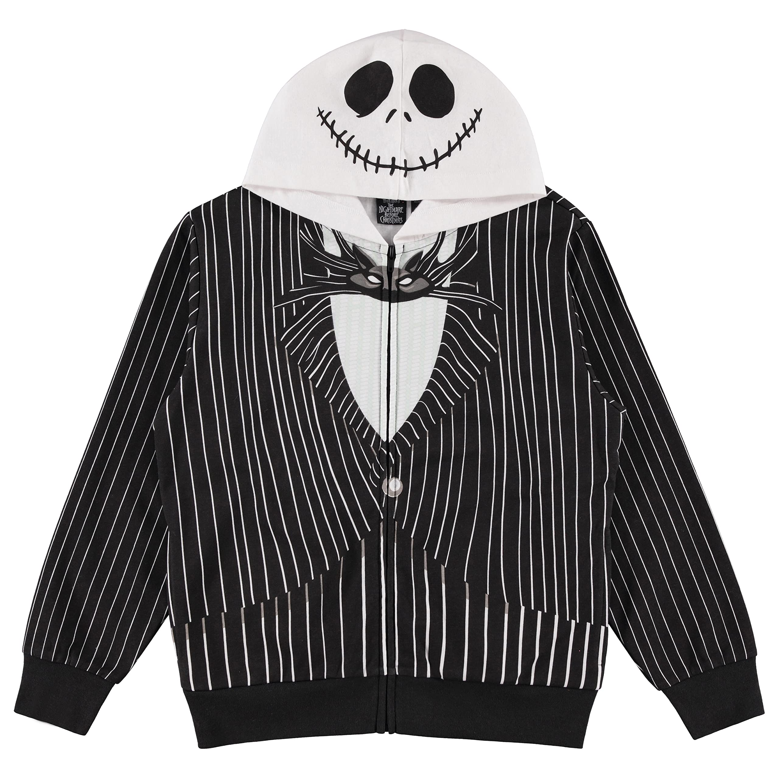 Boys Nightmare Before Christmas Hoodie - Nightmare Before Christmas Jack Skellington Cosplay Dress Up Costume Hoodie (Black White, Large)