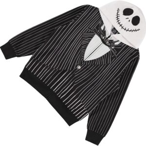 Boys Nightmare Before Christmas Hoodie - Nightmare Before Christmas Jack Skellington Cosplay Dress Up Costume Hoodie (Black White, Large)