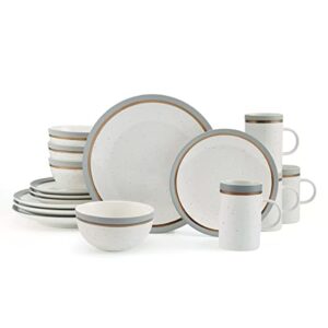 pfaltzgraff ezra speckled 16 piece dinnerware set, service for 4, grey banded