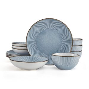 pfaltzgraff arlie blue 12 piece dinnerware set, service for 4, blue