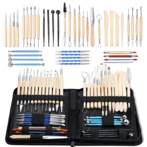 isseve pottery clay sculpting tools 43pcs double sided ceramic clay carving tool set with upgrade stand-up design carrying case for beginners professionals school student pottery modeling smoothing