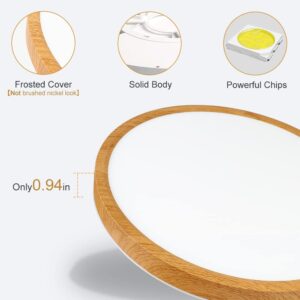 12 Inch Wood Grain LED Ceiling Light Fixture Flush Mount, ABS Mat., 5000K Daylight White, 24W Flat Modern Round Closet Lighting Fixtures, 3200LM Low Profile Circle Ceiling Lamp for Bedroom etc.