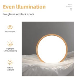 12 Inch Wood Grain LED Ceiling Light Fixture Flush Mount, ABS Mat., 5000K Daylight White, 24W Flat Modern Round Closet Lighting Fixtures, 3200LM Low Profile Circle Ceiling Lamp for Bedroom etc.