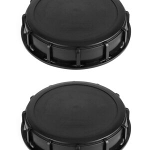 QWORK 6" Solid Cap W/Gasket for Mauser IBC Tote, IBC Tote Water Tank Cover, 2 Pack Leak-Proof Design Plastic IBC Tank Adapter Storage Cap for Chemical Food and Industrial Storage, Black