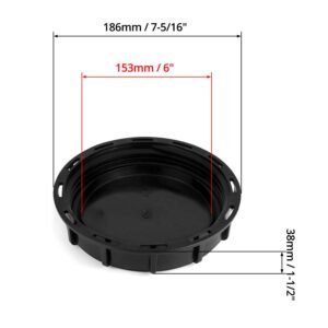 QWORK 6" Solid Cap W/Gasket for Mauser IBC Tote, IBC Tote Water Tank Cover, 2 Pack Leak-Proof Design Plastic IBC Tank Adapter Storage Cap for Chemical Food and Industrial Storage, Black