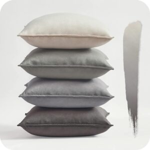 topfinel gray throw couch pillows covers for living room,soft velvet square 18 inches (18x18) pillow covers set of 4,grey pillow set neutral room decor for bed sofa chair