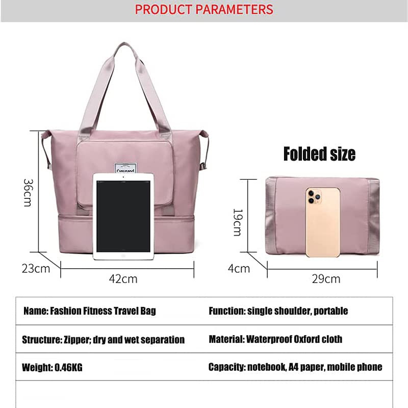 Large Capacity Folding Travel Bag Overnight Bags For Women,Weekender Duffle Bags with shoe compartment Portable Lightweight Bag