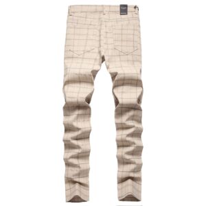 Keevoom Chinos Pants Men Light Khaki Casual Long Trousers Slim Fit Plaid Dress Pants(3303 Light Khaki,36)