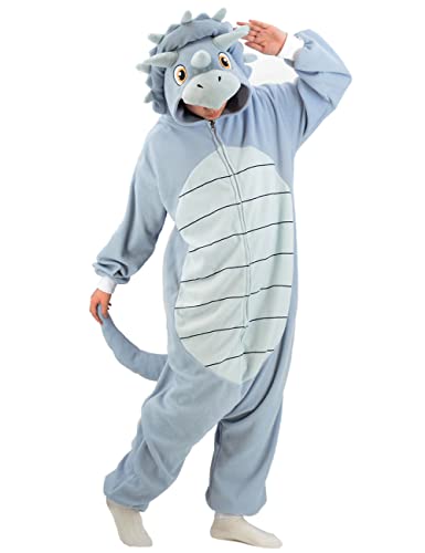 LZBXBXDA Unisex Adult Dinosaur Triceratops Onesie One Piece Pajamas Animal Plush Halloween Christmas Costume Homewear Sleepwear for Women men