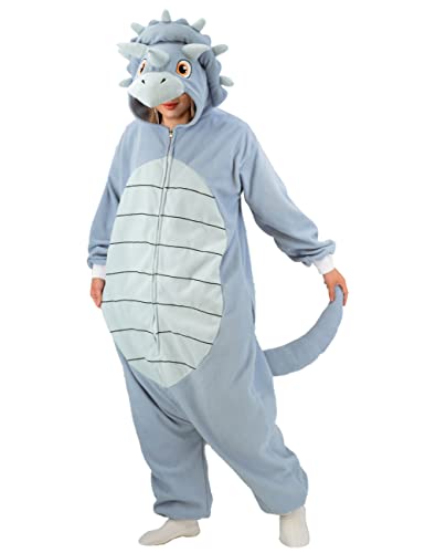 LZBXBXDA Unisex Adult Dinosaur Triceratops Onesie One Piece Pajamas Animal Plush Halloween Christmas Costume Homewear Sleepwear for Women men